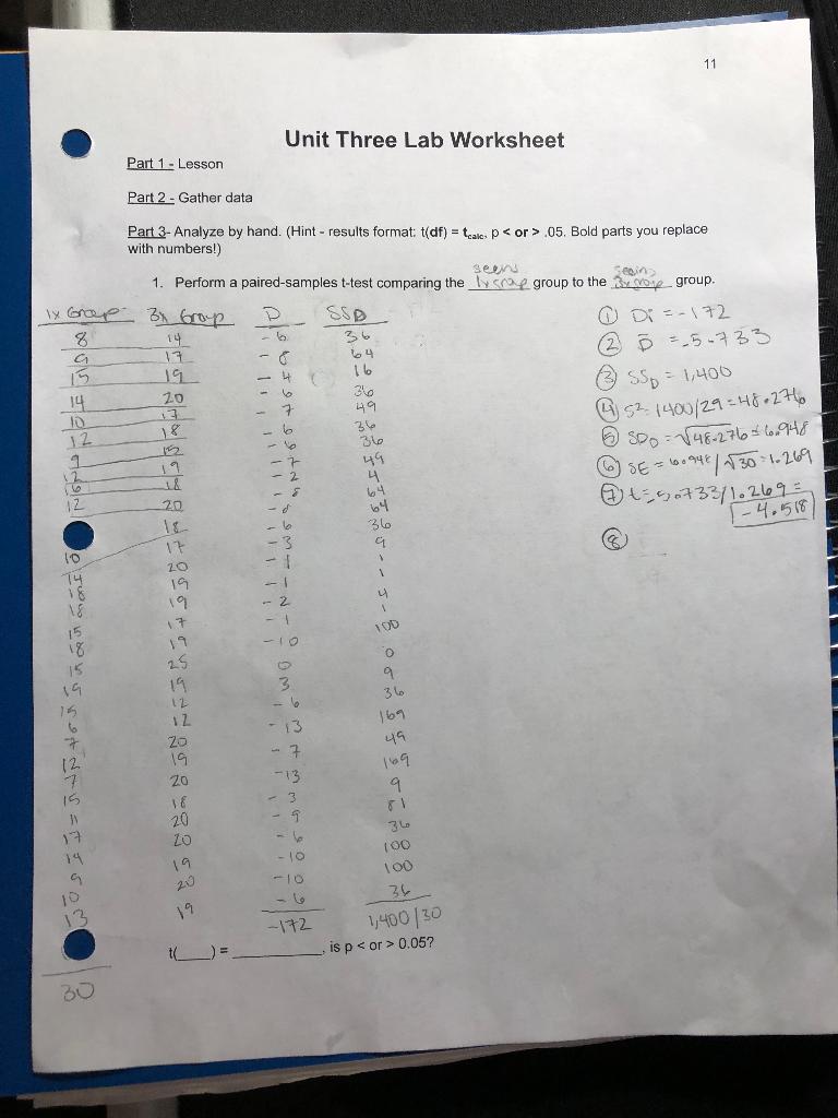 11 Unit Three Lab Worksheet Part 1 - Lesson Part 2 - | Chegg.com