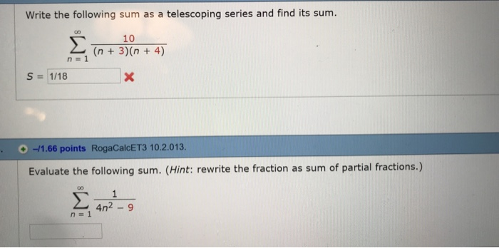 Solved Write the following sum as a telescoping series and | Chegg.com