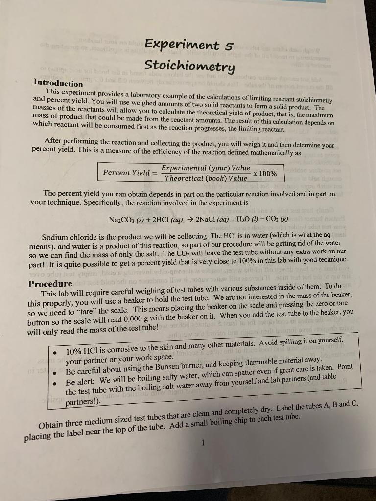 Solved Lab 5 Report Stoichiometry Tube C Instructions: | Chegg.com
