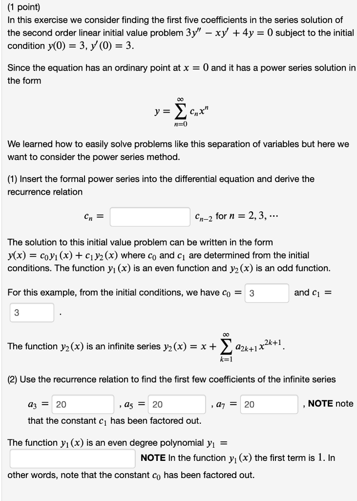Solved (1 point) In this exercise we consider finding the | Chegg.com
