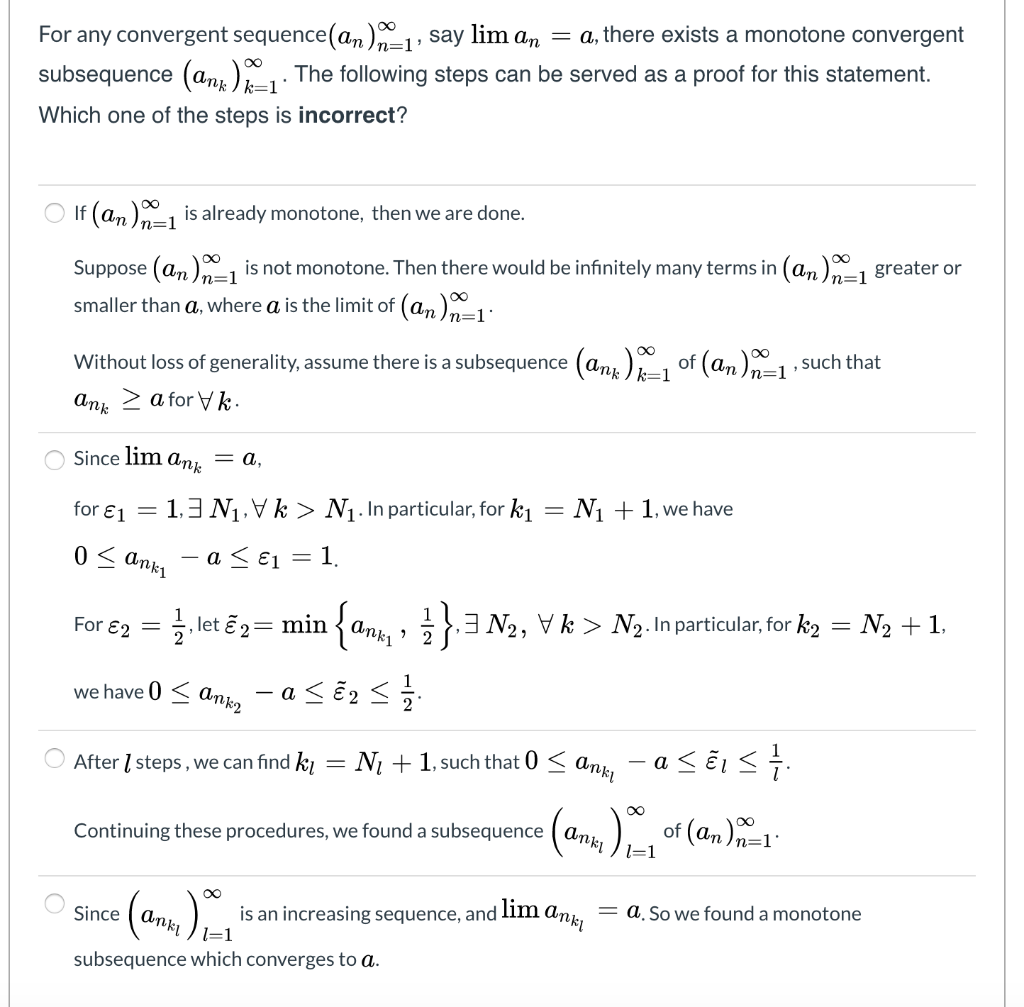 Solved For any convergent sequence(an) -1, say lim an = a, | Chegg.com