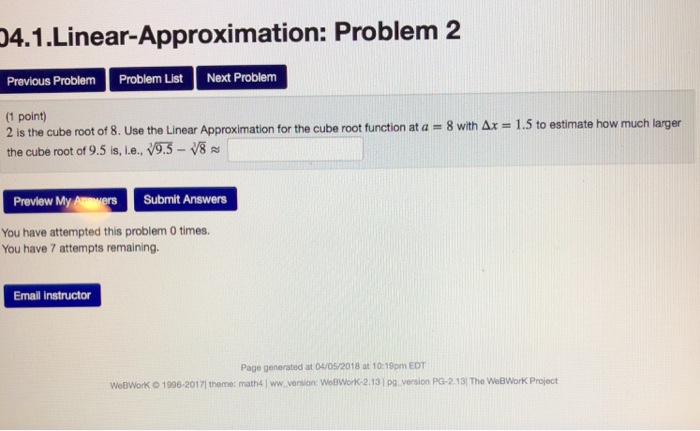 Solved 4.1.Linear-Approximation: Problem 2 Previous Problem | Chegg.com