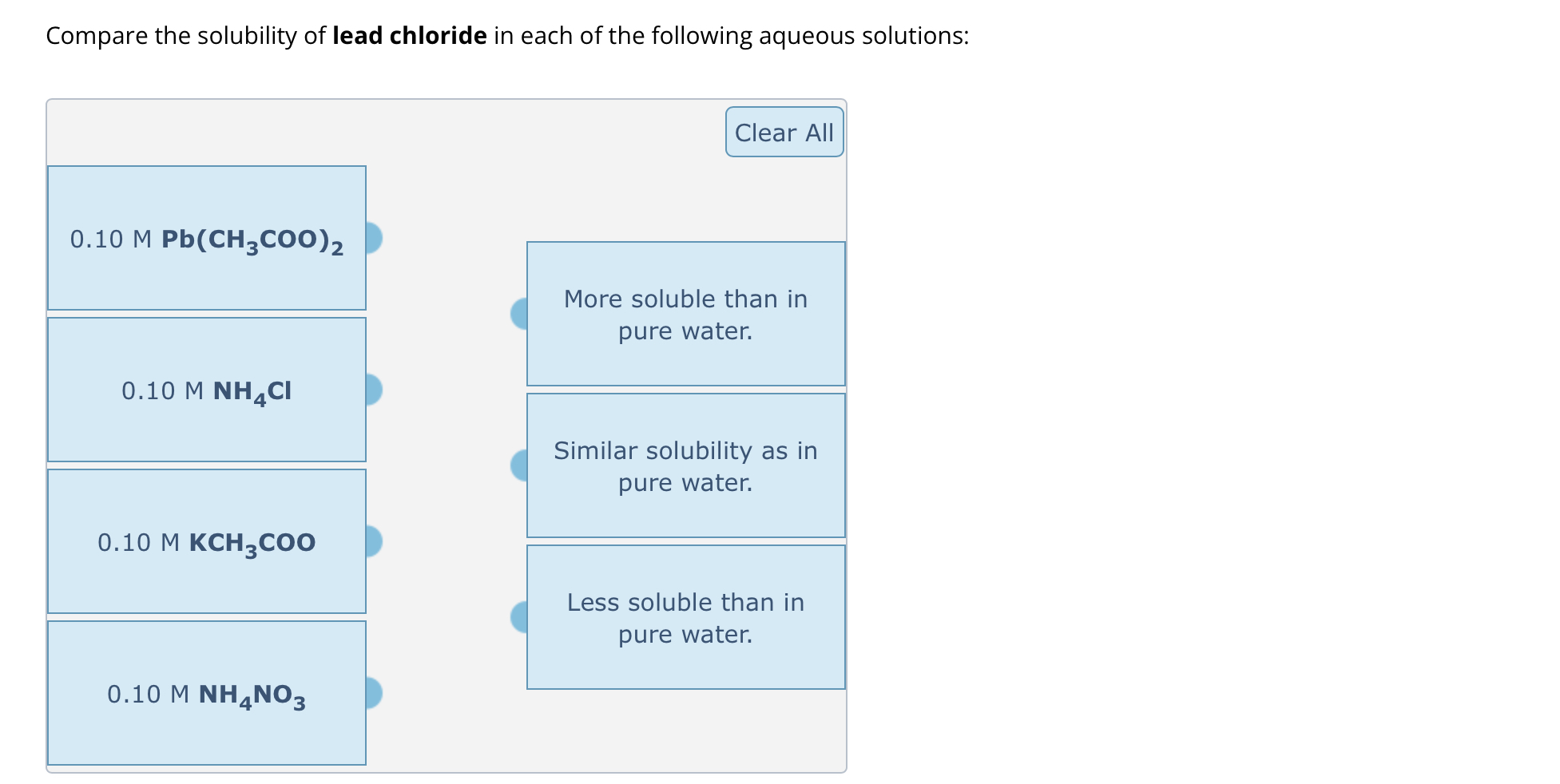 Solved Compare the solubility of lead chloride in each of | Chegg.com