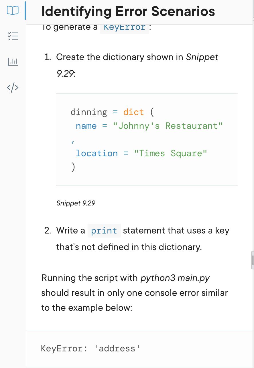 Solved O Identifying Error Scenarios To Generate A Keyerror