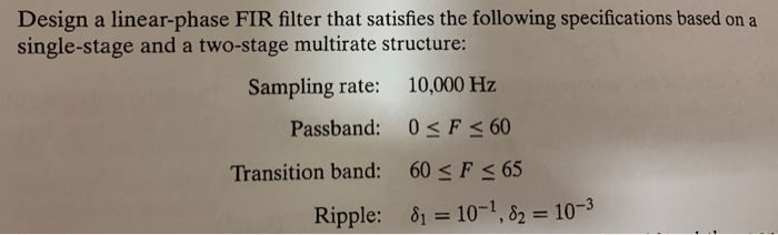 Design a linear-phase FIR filter that satisfies the | Chegg.com