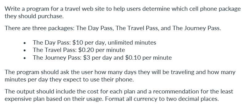 Solved Write a program for a travel web site to help users | Chegg.com