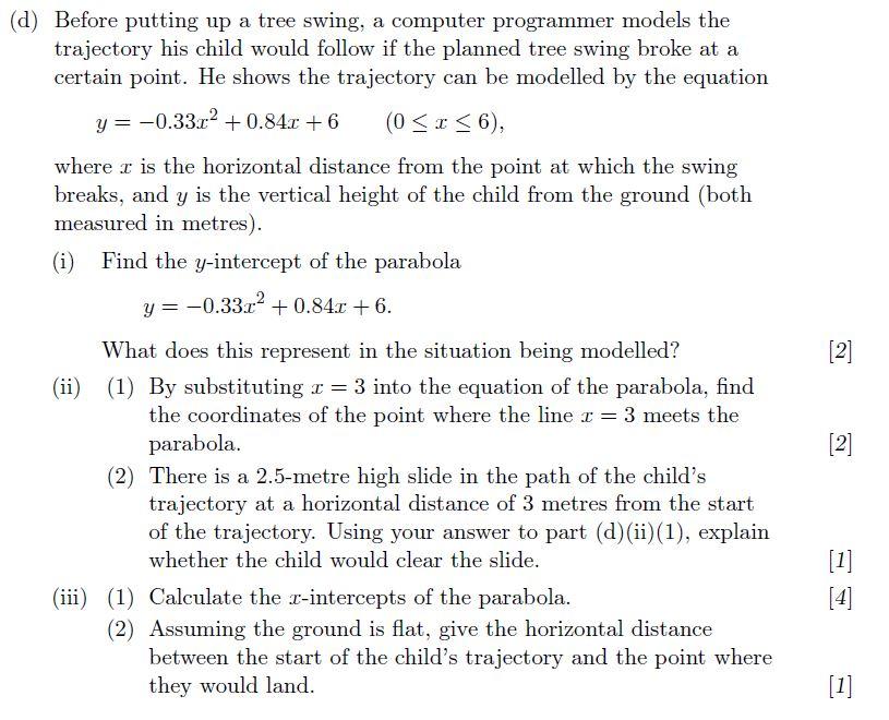 Solved (d) Before putting up a tree swing, a computer | Chegg.com