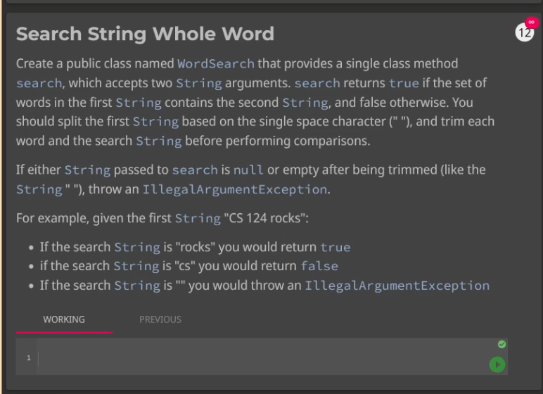 Solved Search String Whole Word Create a public class named | Chegg.com
