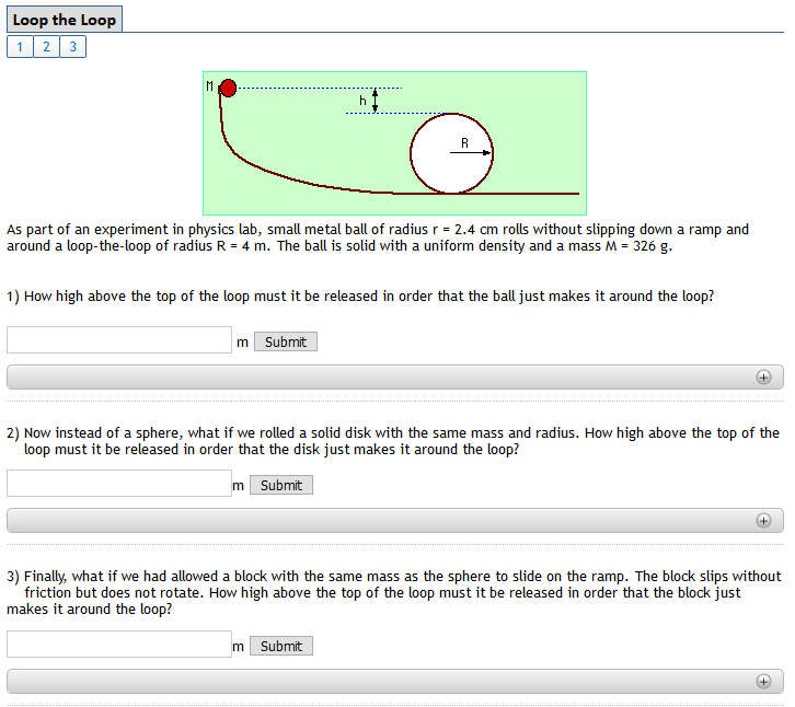 Solved Loop the Loop 1 2 3 M h 1 R As part of an experiment | Chegg.com