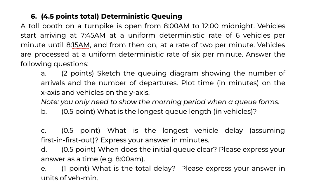 Solved 6. (4.5 points total) Deterministic Queuing A toll | Chegg.com
