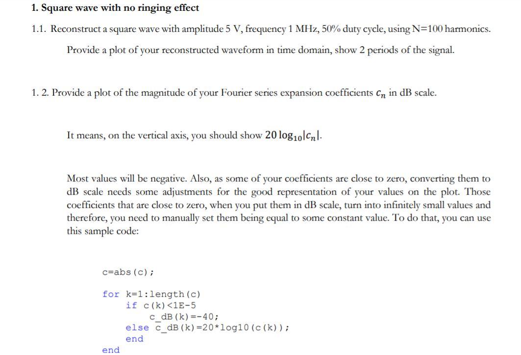 1. Square wave with no ringing effect 1.1. | Chegg.com