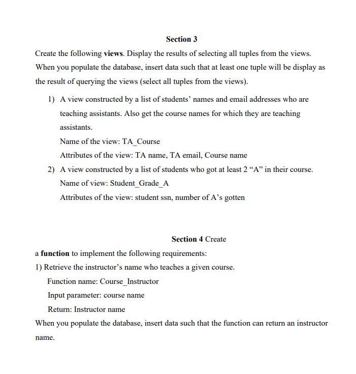 Solved Section 1 Using Sql, Create Tables According To The 