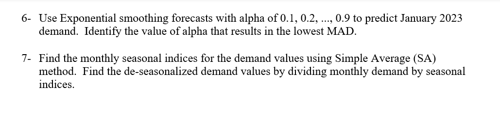 Solved 6- Use Exponential smoothing forecasts with alpha of | Chegg.com