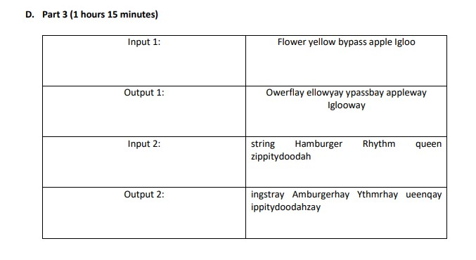 Solved TEST CASE FOR PART B AND C: INPUT AND YOU RECEIVE THE | Chegg.com
