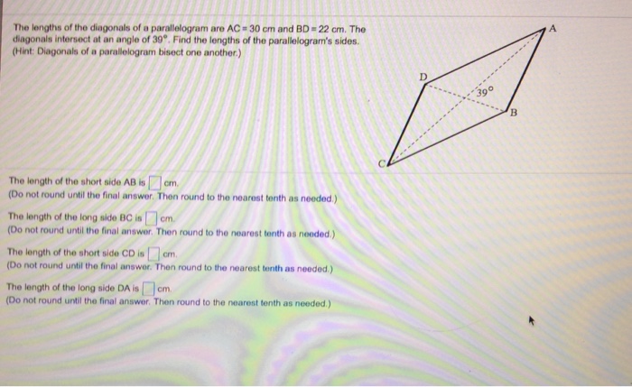 Solved The lengths of the diagonals of a parallelogram are | Chegg.com