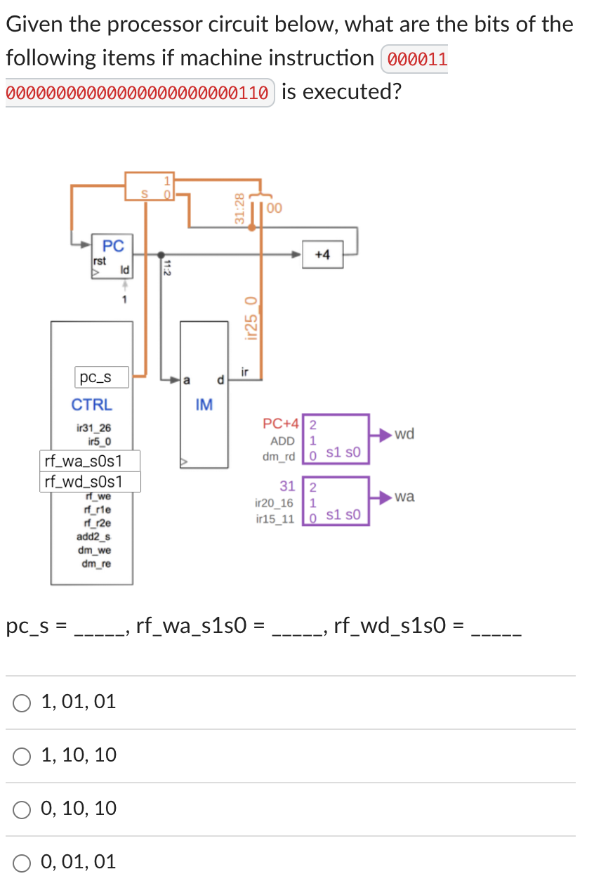 Solved Given the processor circuit below, what are the bits | Chegg.com