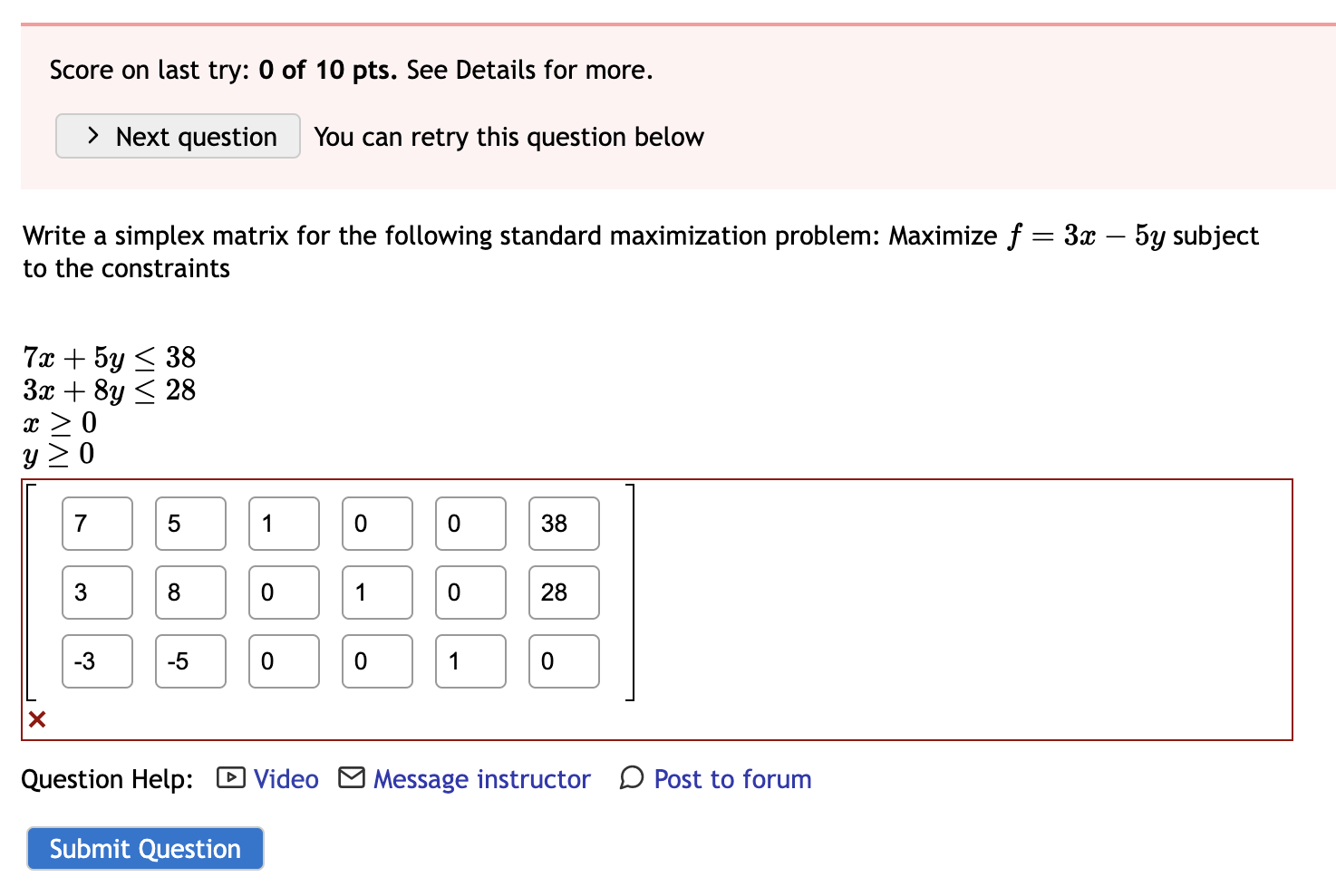 Solved Write A Simplex Matrix For The Following Standard 6917