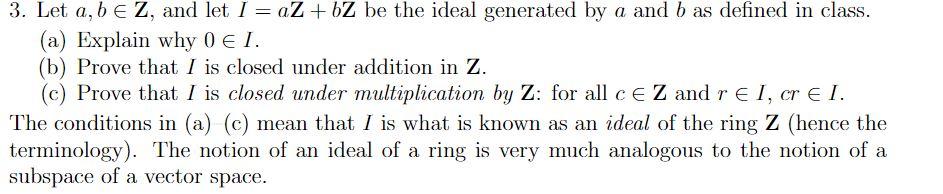Solved where the ideal generated by a and b is = | Chegg.com