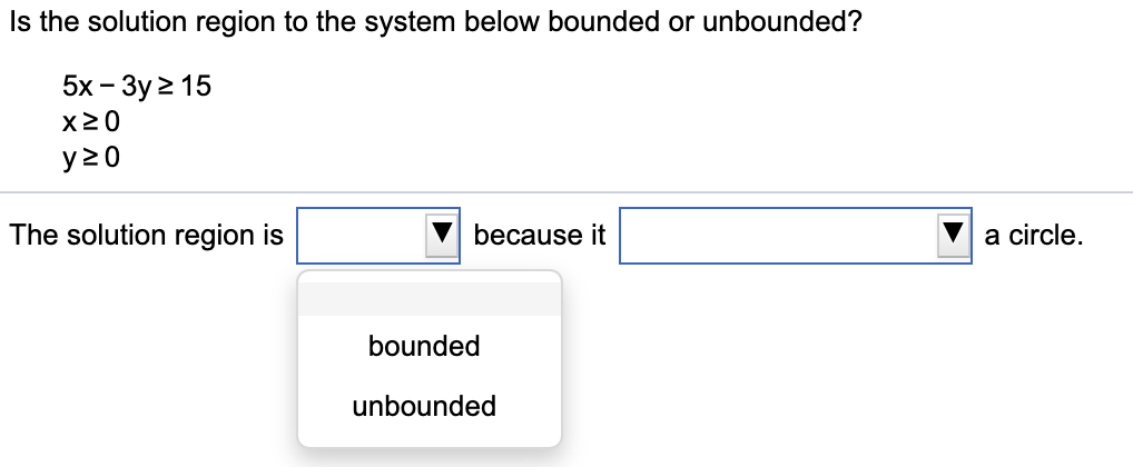 Solved Is the solution region to the system below bounded or | Chegg.com