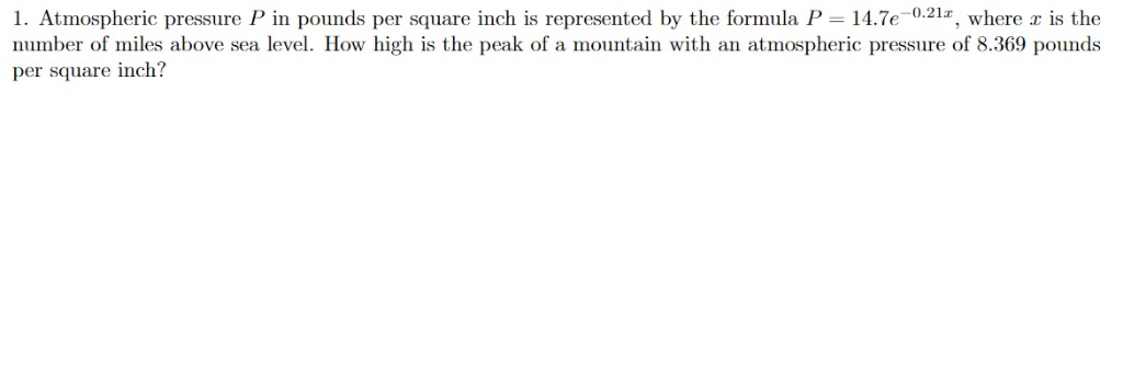Solved 1. Atmospheric pressure P in pounds per square inch | Chegg.com