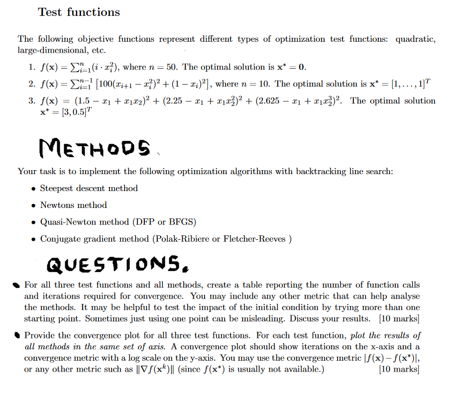 Test functions The following objective functions | Chegg.com