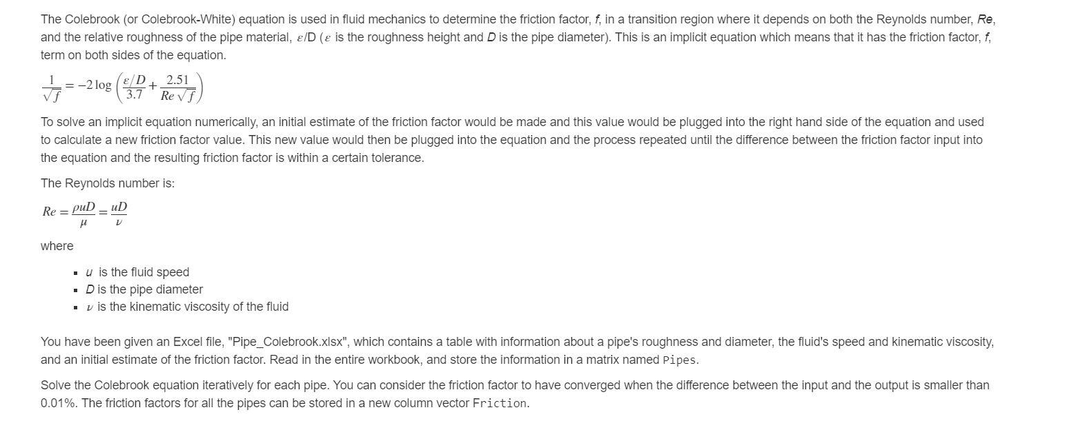 Solved The Colebrook (or Colebrook-White) equation is used | Chegg.com