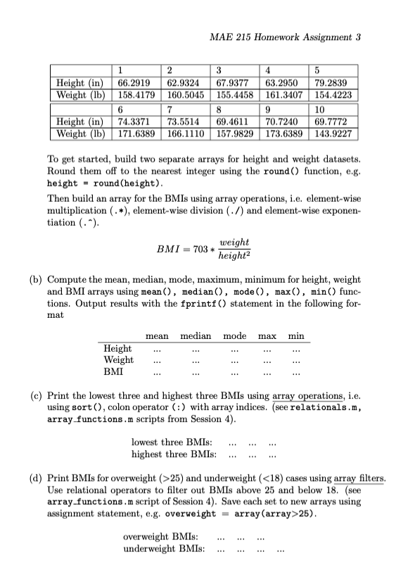 Problem 2: Body Mass Index (a) Determine the BMI | Chegg.com