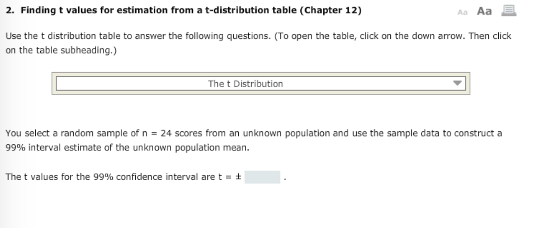 Solved 2. Finding t values for estimation from a | Chegg.com