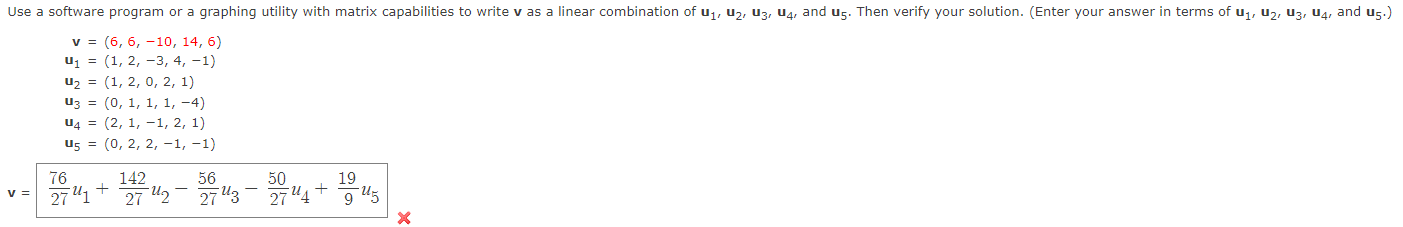 Solved v=(6,6,−10,14,6) u1=(1,2,−3,4,−1) u2=(1,2,0,2,1) | Chegg.com