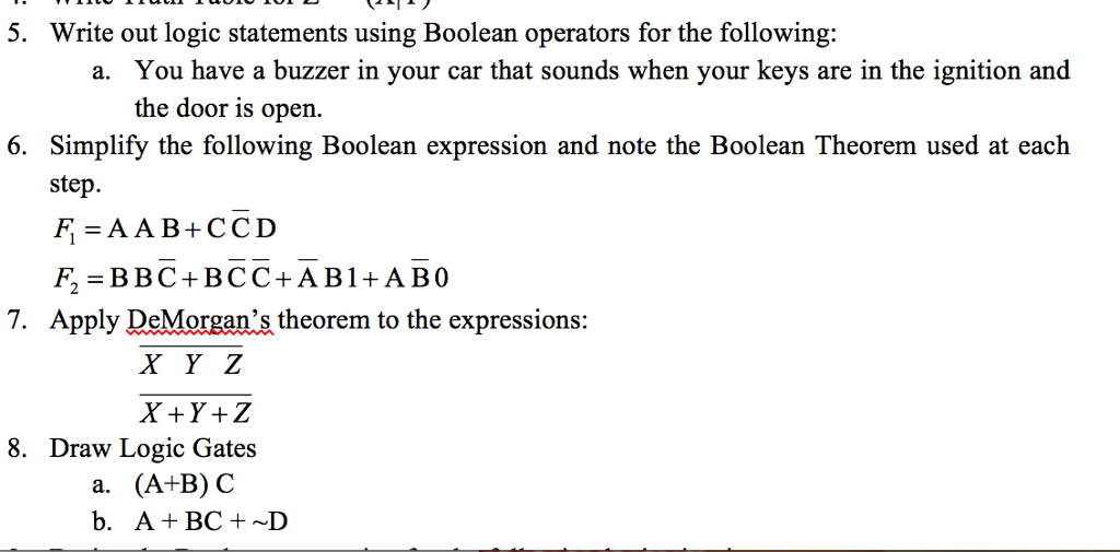 Solved 5 Write Out Logic Statements Using Boolean Operators 7632