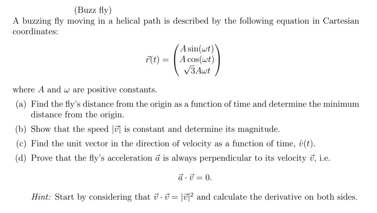 Solved (Buzz fly) A buzzing fly moving in a helical path is | Chegg.com