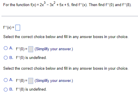 Solved For the function f(x)=2x3−3x2+5x+5, find f′′(x). Then | Chegg.com