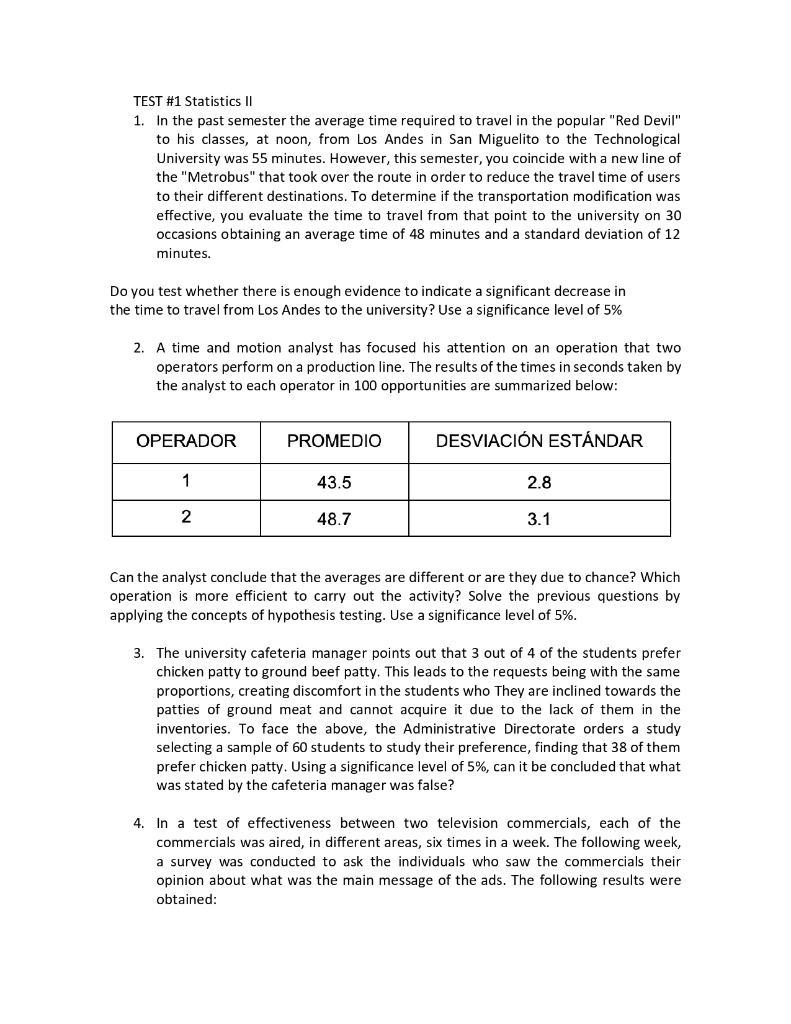 Solved TEST #1 Statistics II 1. In the past semester the | Chegg.com