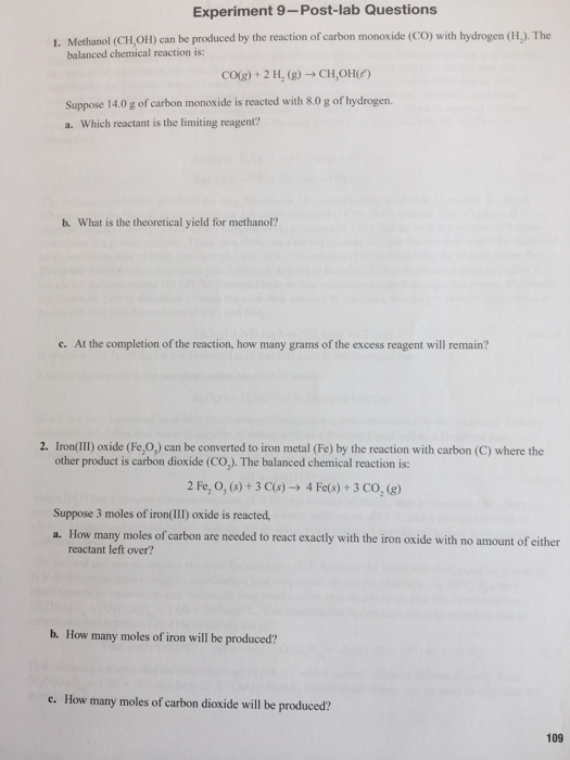 Solved Experiment 9-Post-lab Questions Methanol (CH,OH) can | Chegg.com