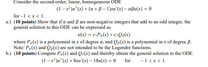 Consider the second-order, linear, homogeneous ODE (1 | Chegg.com