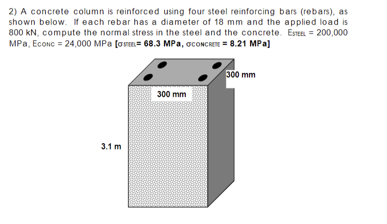 Solved 2) A concrete column is reinforced using four steel | Chegg.com