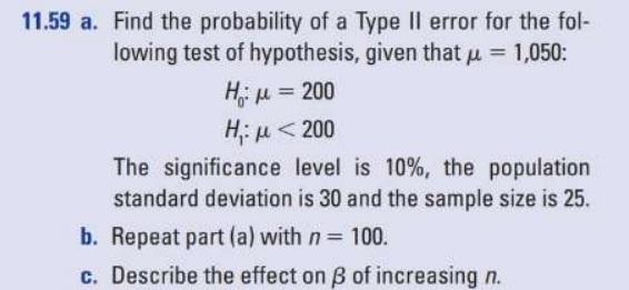 Solved 59 a. Find the probability of a Type II error for the | Chegg.com
