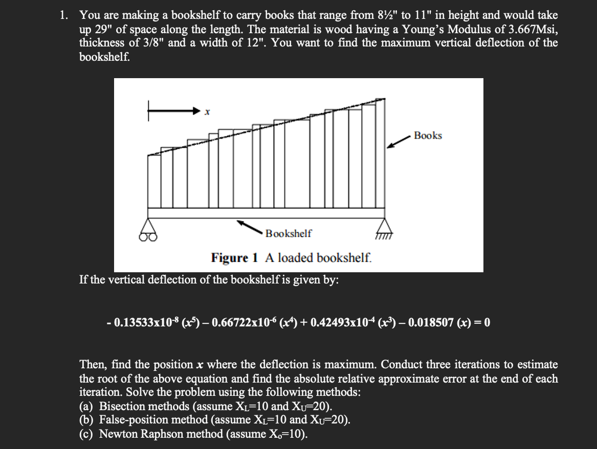Solved 1. You are making a bookshelf to carry books that | Chegg.com