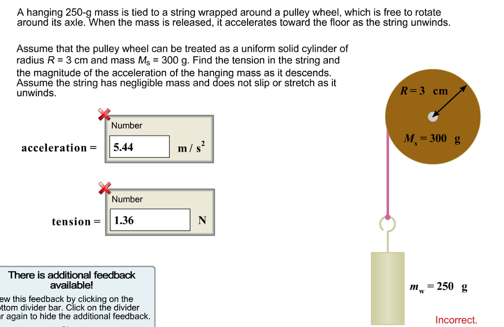 Solved A hanging 250-g mass is tied to a string wrapped | Chegg.com