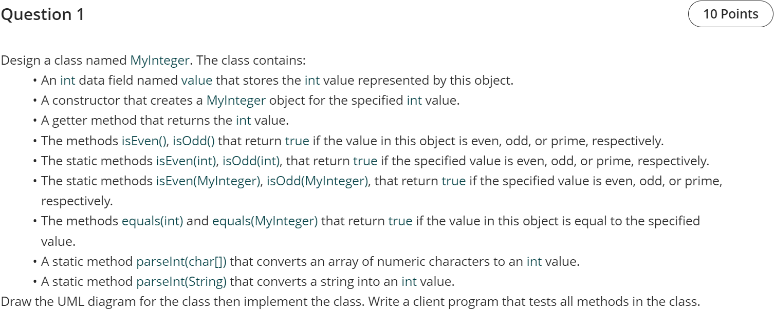 Solved Design A Class Named Mylnteger The Class Contains 