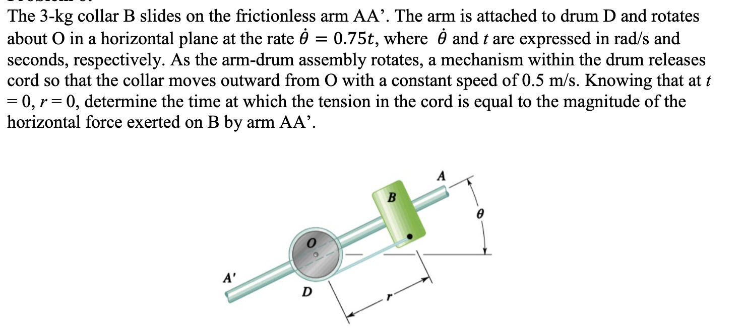 Solved The 3-kg collar B slides on the frictionless arm AA′. | Chegg.com