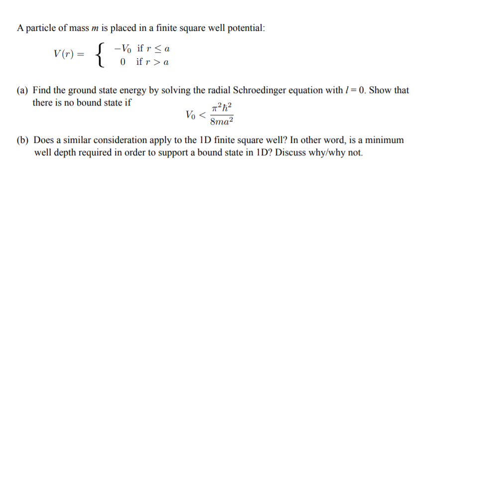 Solved A particle of mass m is placed in a finite square | Chegg.com