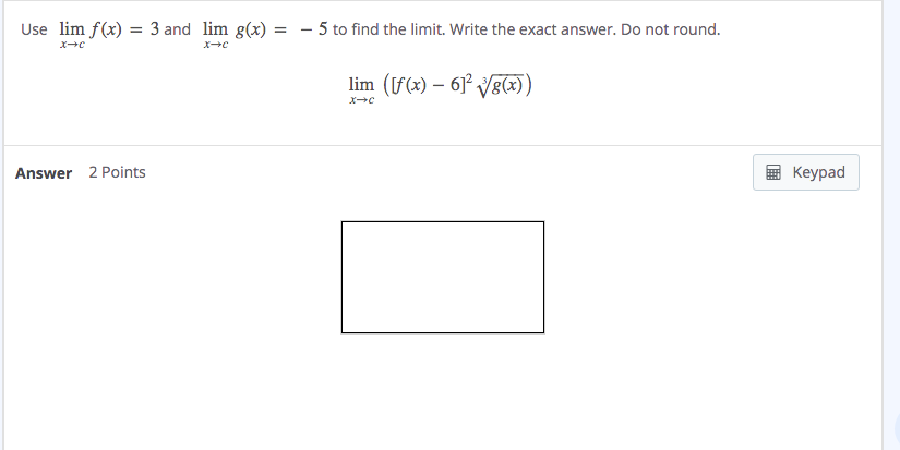 Solved Use lim f(x) 3 and lim g(x) - 5 to find the limit. | Chegg.com