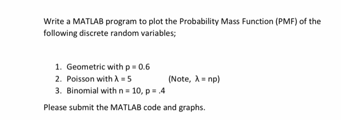 Solved Write a MATLAB program to plot the Probability Mass | Chegg.com