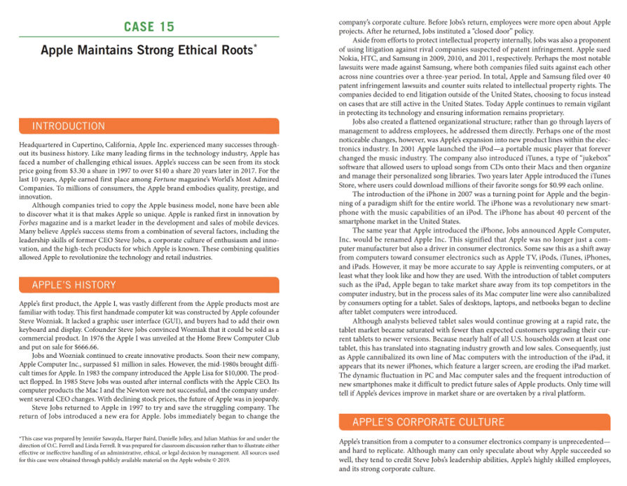 Read Case 15: Apple Maintains Strong Ethical Roots... | Chegg.com