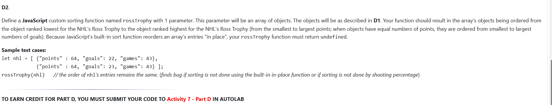 Solved D2 Define A Javascript Custom Sorting Function Named 2465