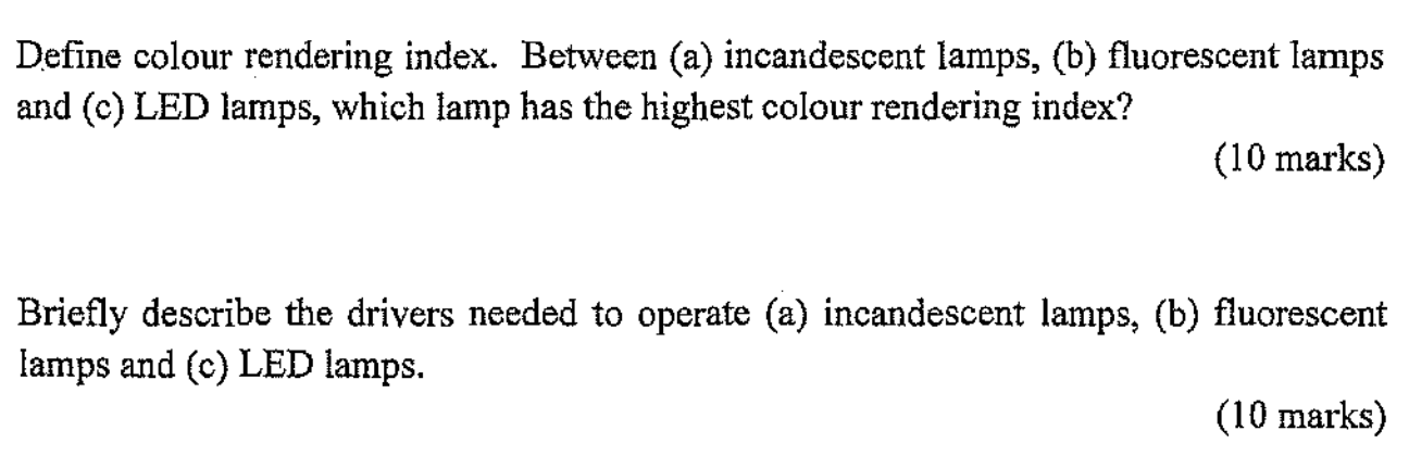 Solved Define colour rendering index. Between (a) | Chegg.com
