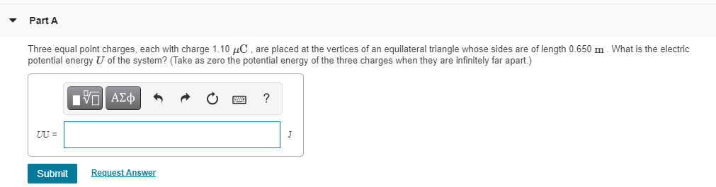Solved Part A Three equal point charges, each with charge | Chegg.com
