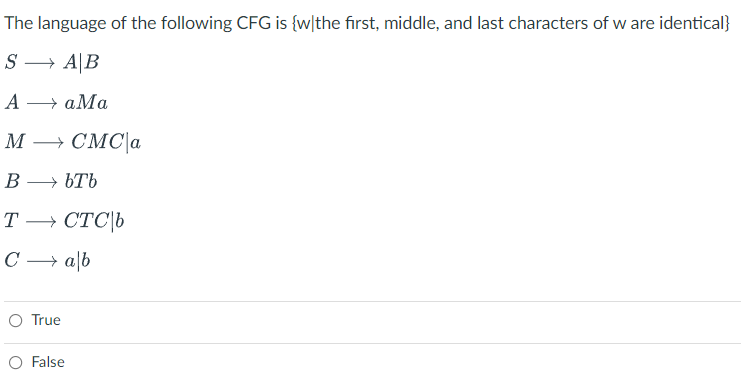Solved The language of the following CFG is {w the first, | Chegg.com