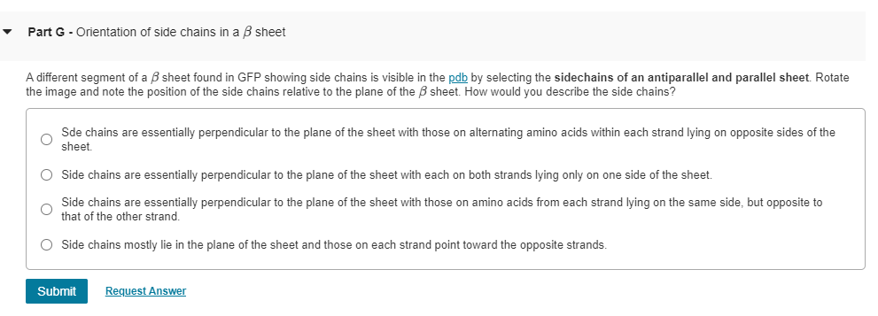 Solved Part G - Orientation of side chains in a β sheet A | Chegg.com